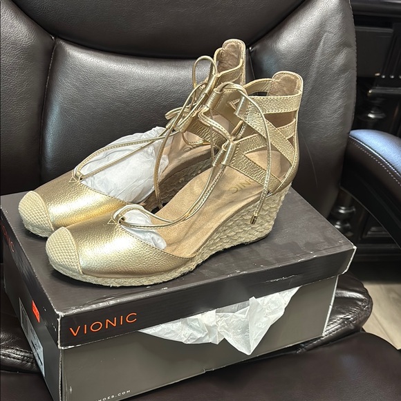 Vionic | Shoes | Vionic Gold Espadrille Shoes With Wedge Sole | Poshmark